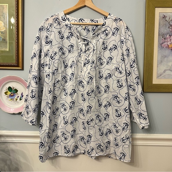 Talbots | Tops | Talbots Nautical Anchor Print Womens Top Lace Up Swim ...